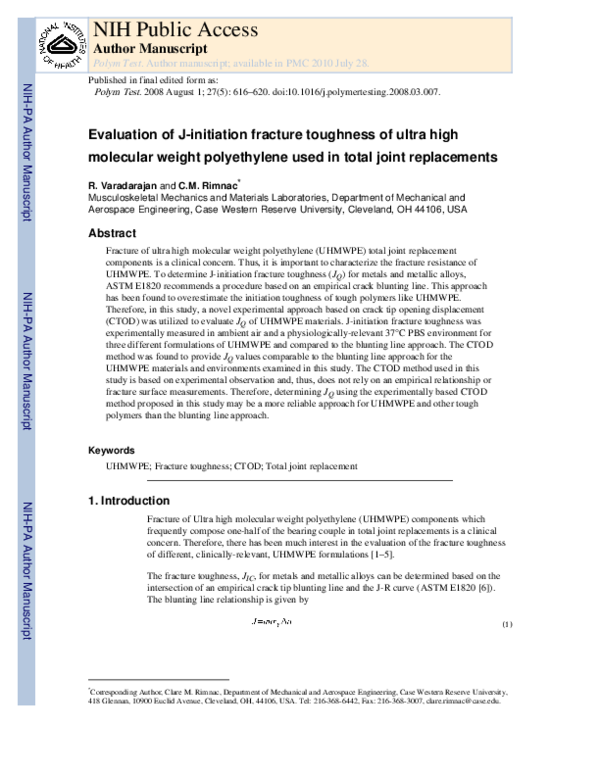 Pdf Evaluation Of J Initiation Fracture Toughness Of Ultra High