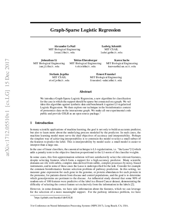 (PDF) Graph-Sparse Logistic Regression