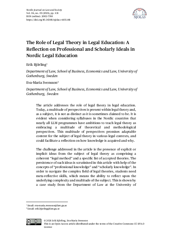 (PDF) Role of Legal Theory in Legal Education