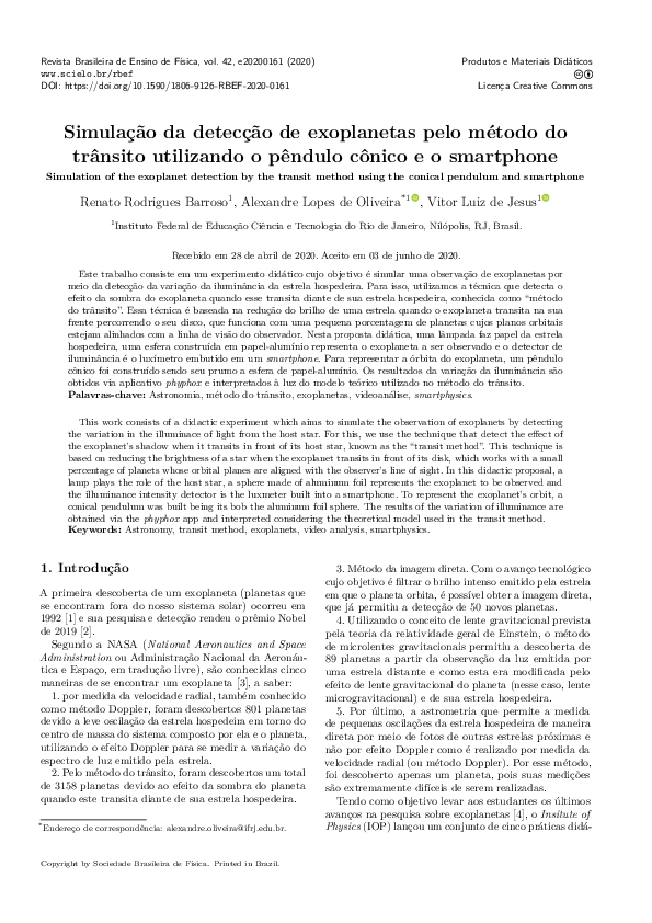 (PDF) Simulation of the exoplanet detection by the transit method using ...