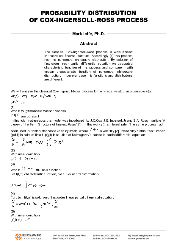 (PDF) Probability Distribution of Cox-Ingersoll-Ross Process | Mark Ioffe - Academia.edu