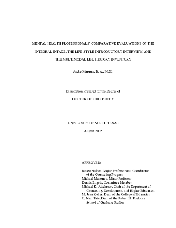 (PDF) Integral Intake, The Life-Style Introductory Interview, and the ...