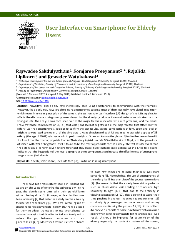 (PDF) User Interface on Smartphone for Elderly Users