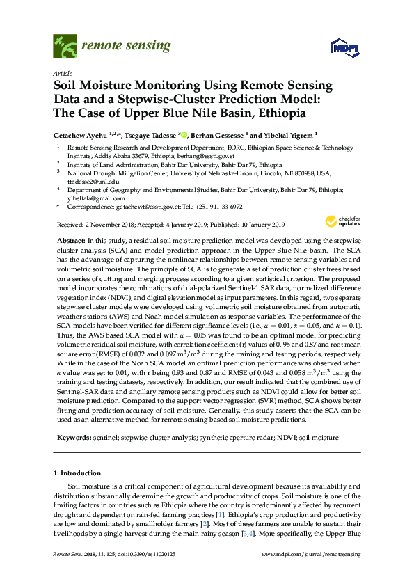 (PDF) Soil Moisture Monitoring Using Remote Sensing Data and a Stepwise-Cluster Prediction Model ...