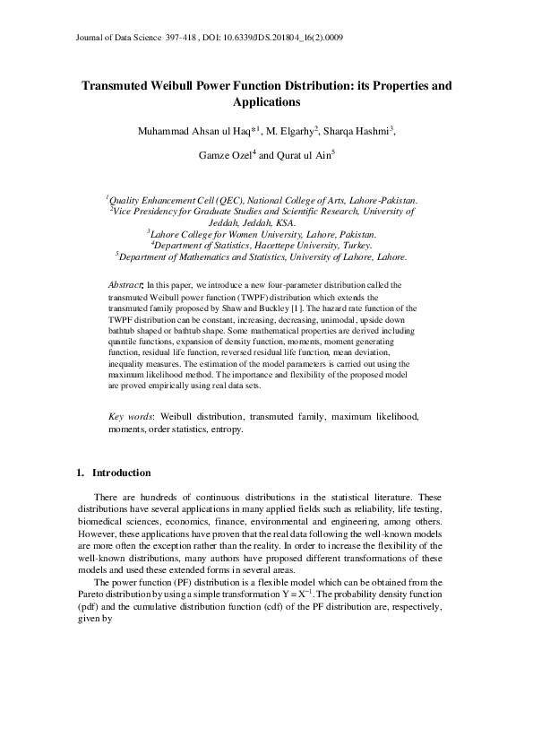 (PDF) Transmuted Weibull Power Function Distribution: its Properties and Applications
