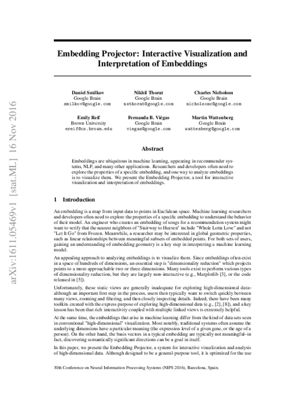 (PDF) Embedding Projector: Interactive Visualization and Interpretation of Embeddings
