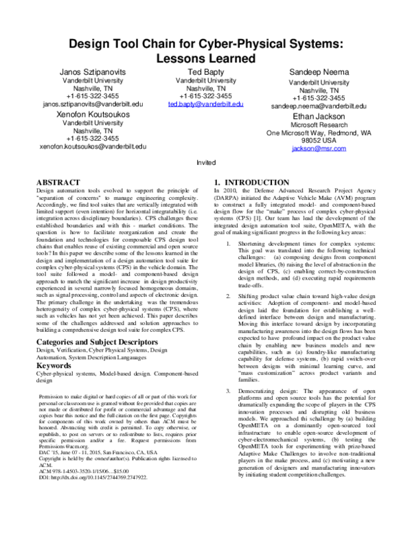 (PDF) Design tool chain for cyber-physical systems | Janos Sztipanovits ...