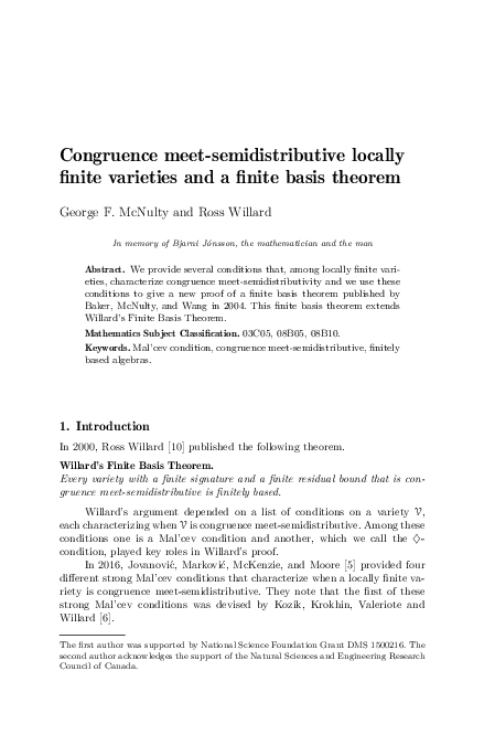 (PDF) Congruence meet-semidistributive locally finite varieties and a ...