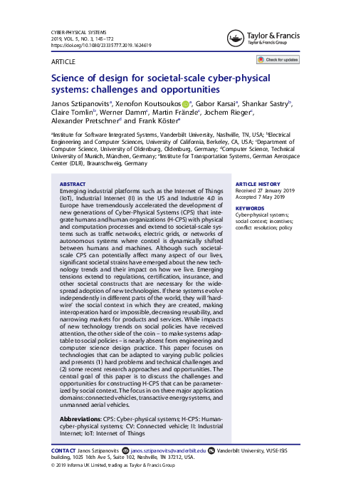 (PDF) Science of design for societal-scale cyber-physical systems ...