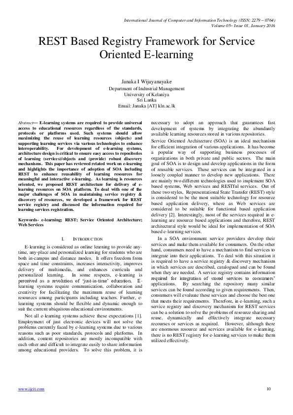 (PDF) REST Based Registry Framework for Service Oriented E-learning