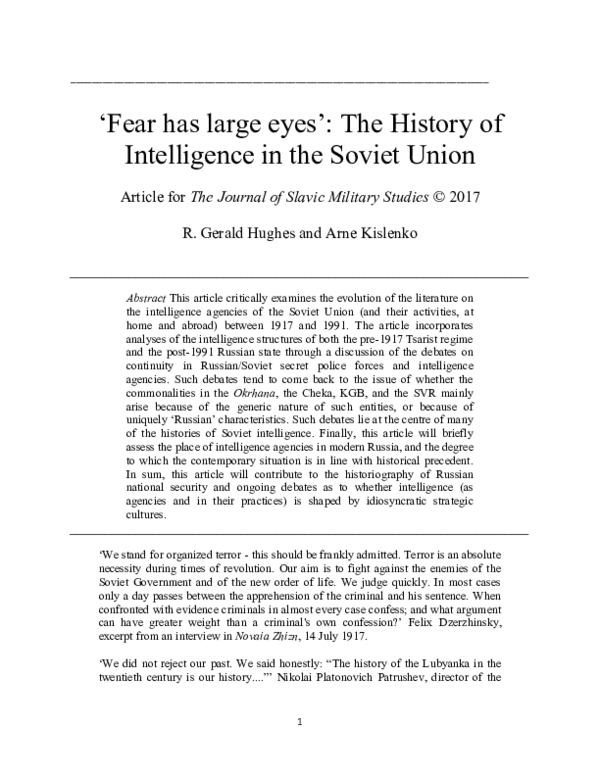 (DOC) ‘Fear Has Large Eyes’: The History of Intelligence in the Soviet ...