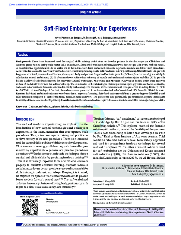 (PDF) Soft-fixed embalming: Our experiences