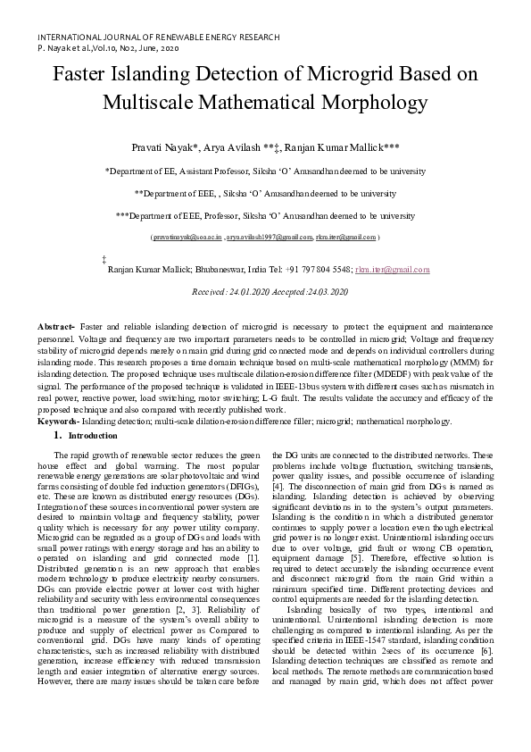 (PDF) Faster Islanding Detection of Microgrid Based on Multiscale Mathematical Morphology
