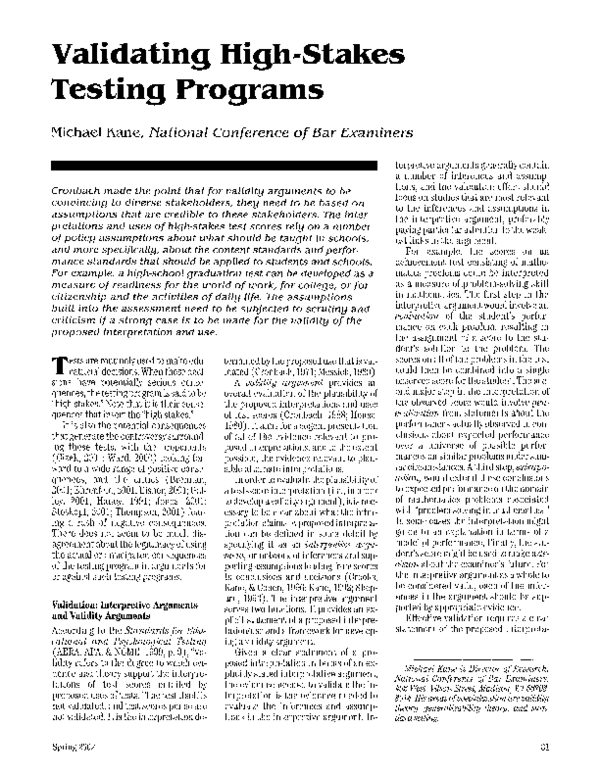 (PDF) Validating High-Stakes Testing Programs