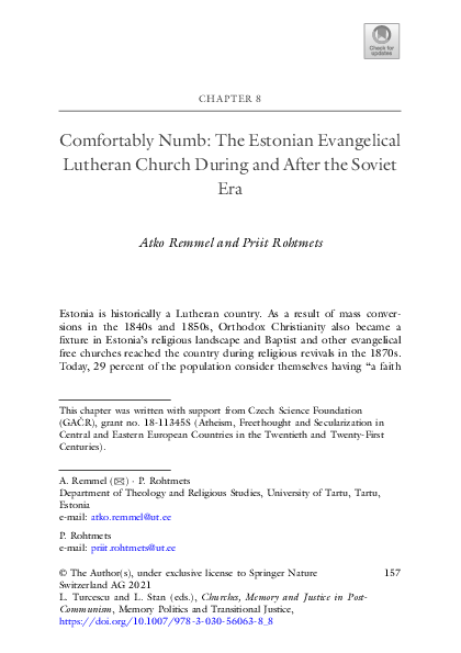 (PDF) Comfortably Numb: The Estonian Evangelical Lutheran Church During ...