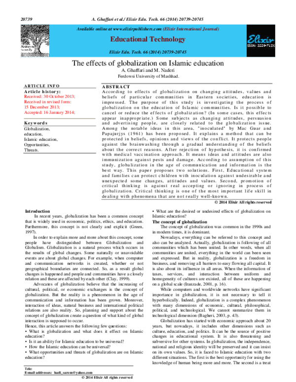 (PDF) The effects of globalization on Islamic education