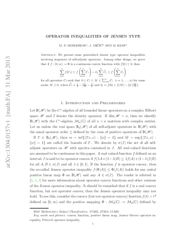 (PDF) Operator inequalities of Jensen type | Jadranka Hot - Academia.edu