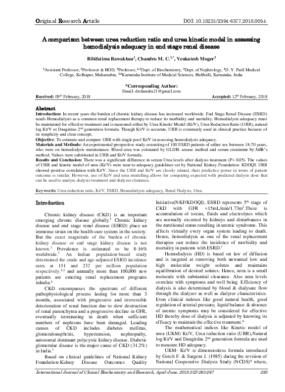(PDF) A comparison between urea reduction ratio and urea kinetic model ...