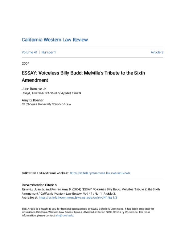 (PDF) ESSAY: Voiceless Billy Budd: Melville's Tribute to the Sixth Amendment
