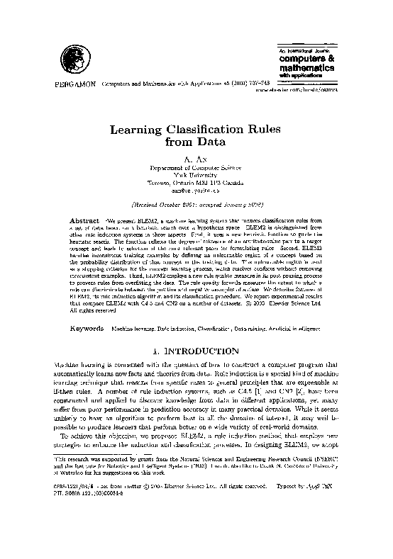 Pdf Learning Classification Rules From Data