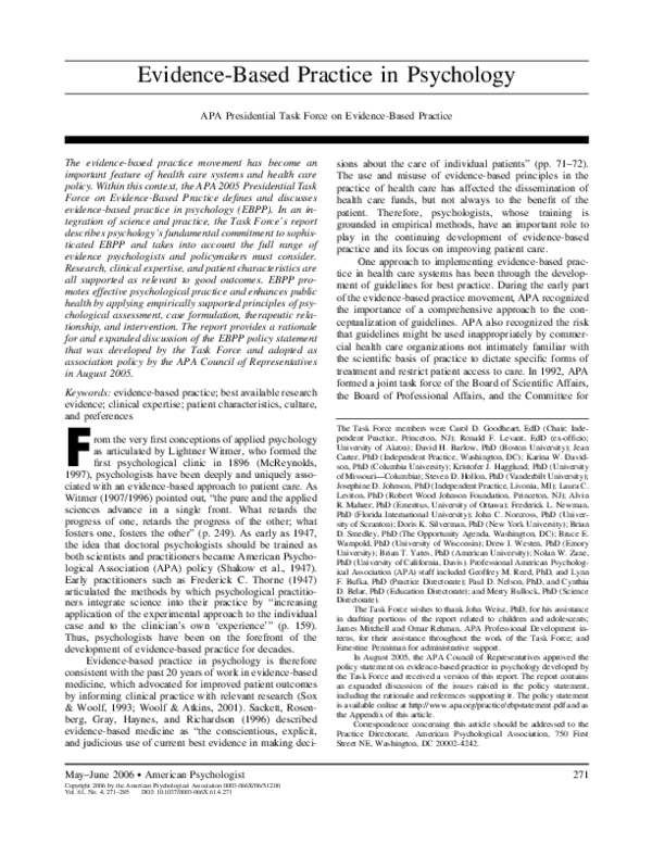 (PDF) Evidence-Based Practice in Psychology