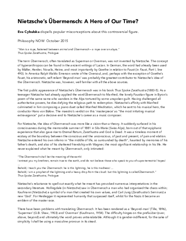 (PDF) Nietzsche’s Übermensch: A Hero For Our Time?
