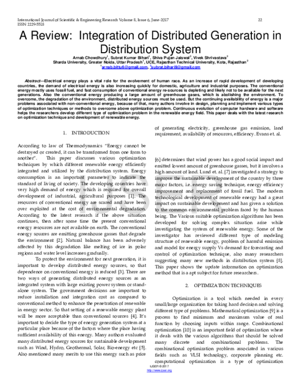Pdf A Review Integration Of Distributed Generation In Distribution