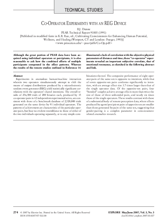 (PDF) Co-Operator Experiments with an REG Device