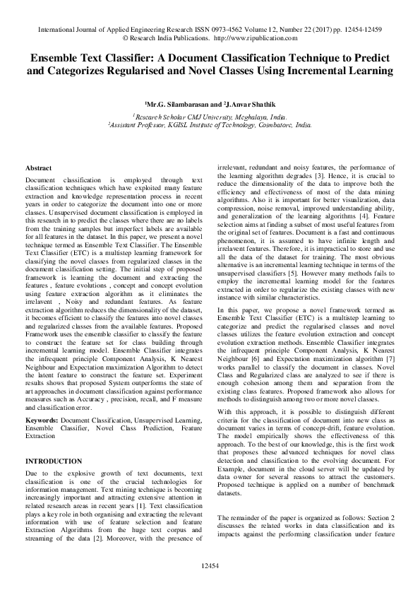 Pdf Ensemble Text Classifier A Document Classification Technique To
