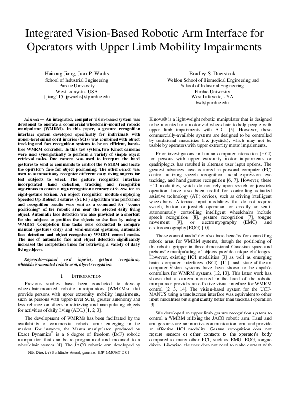 (PDF) Integrated vision-based robotic arm interface for operators with ...
