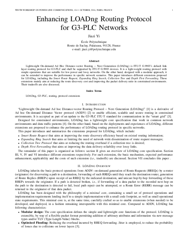 (PDF) Enhancing LOADng Routing Protocol for G 3-PLC Networks