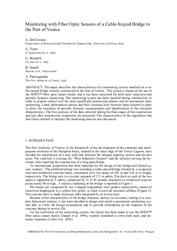 (PDF) Monitoring with Fiber Optic Sensors of a Cable-Stayed Bridge in ...