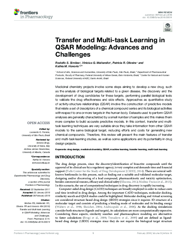 Pdf Transfer And Multi Task Learning In Qsar Modeling Advances And