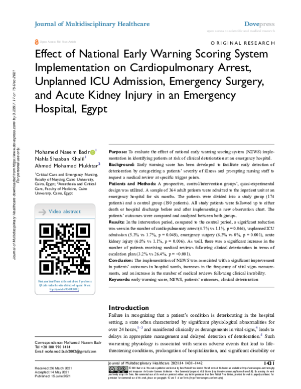 Pdf Effect Of National Early Warning Scoring System Implementation On