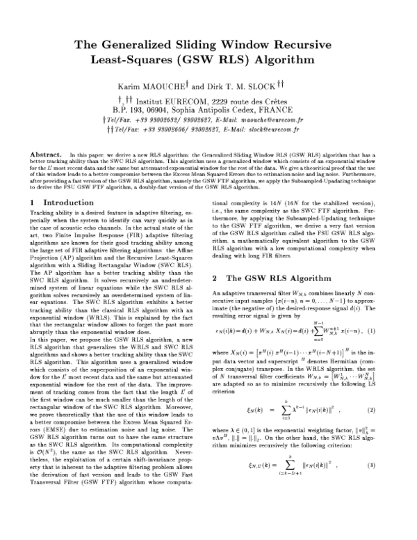 (PDF) The generalized sliding window recursive least-squares (SGW RLS ...