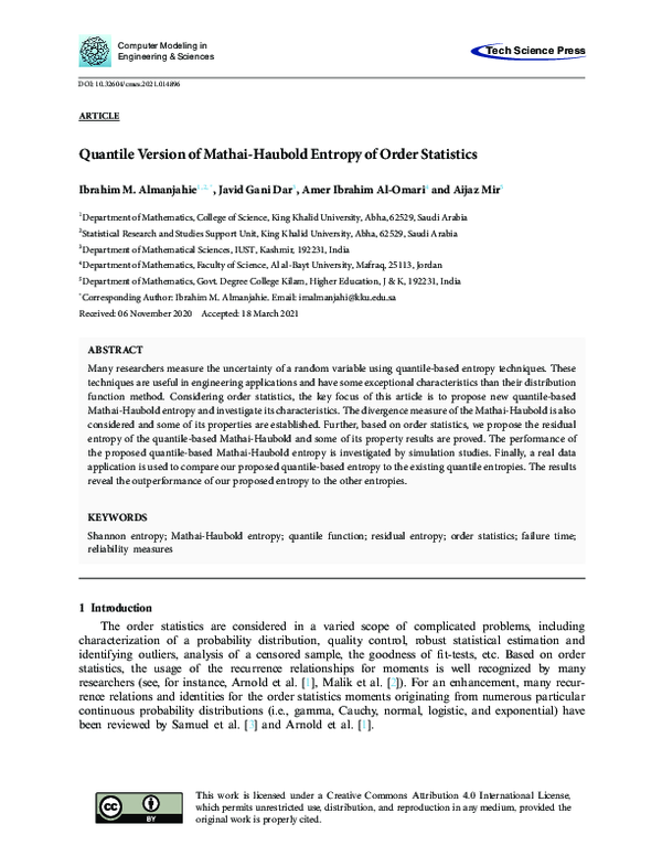 Pdf Quantile Version Of Mathai Haubold Entropy Of Order Statistics