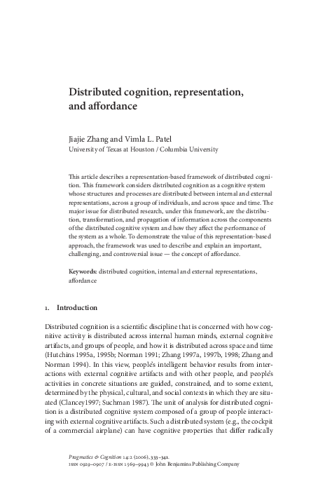 (PDF) Distributed cognition, representation, and affordance