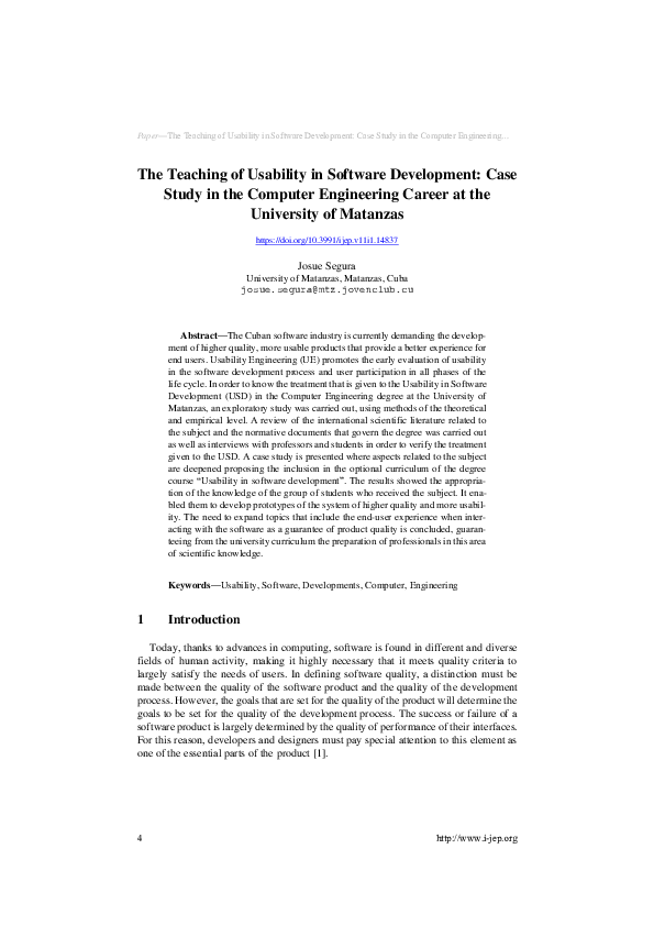(PDF) The Teaching of Usability in Software Development: Case Study in ...