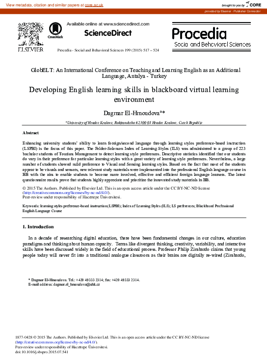 (PDF) Developing English Learning Skills in Blackboard Virtual Learning ...
