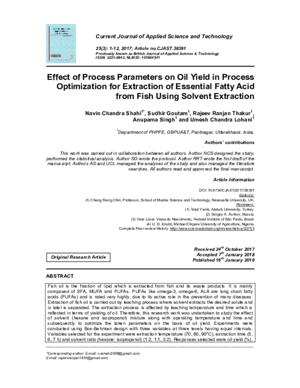 Pdf Effect Of Process Parameters On Oil Yield In Process Optimization