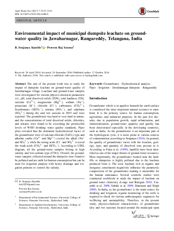 (PDF) Environmental impact of municipal dumpsite leachate on ground ...