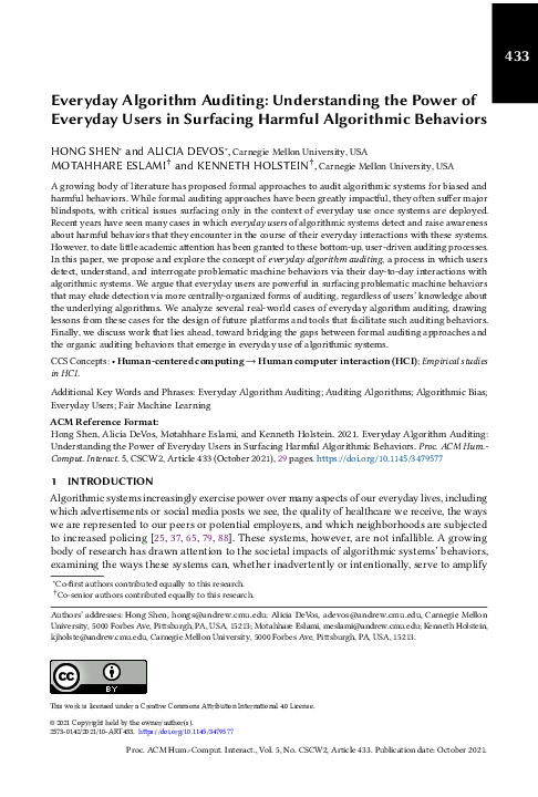 (PDF) Everyday Algorithm Auditing: Understanding the Power of Everyday ...