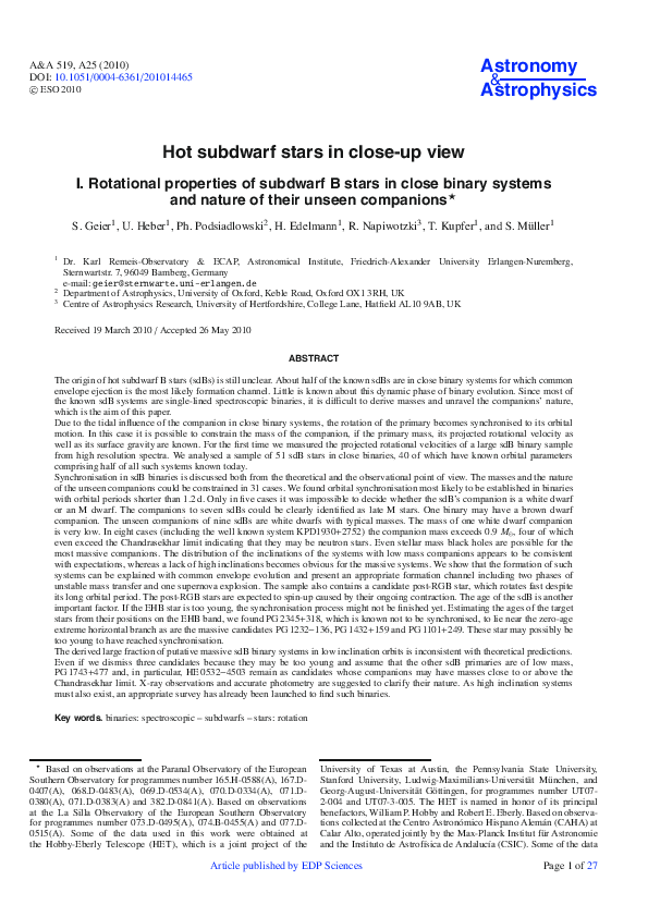 (PDF) Hot subdwarf stars in close-up view