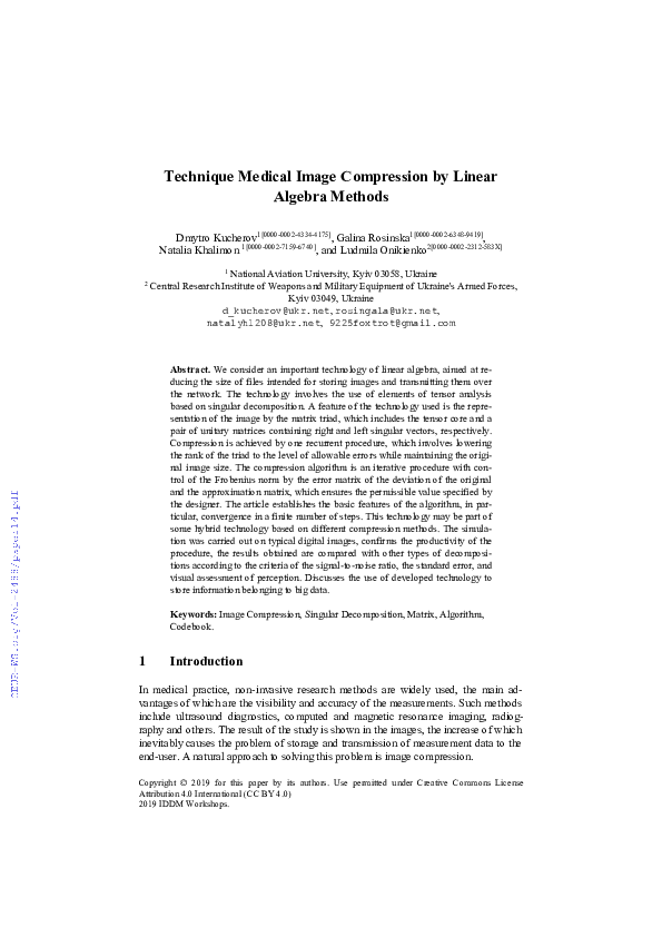 (PDF) Technique Medical Image Compression by Linear Algebra Methods