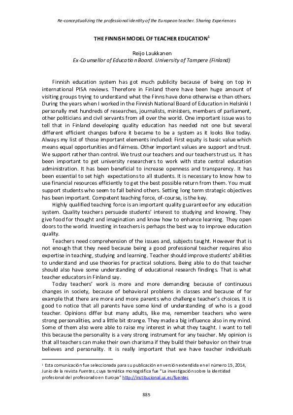 The finnish model of teacher education