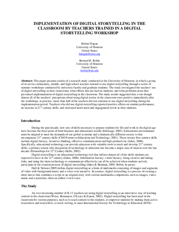 Pdf Implementation Of Digital Storytelling In The Classroom By Teachers Trained In A Digital