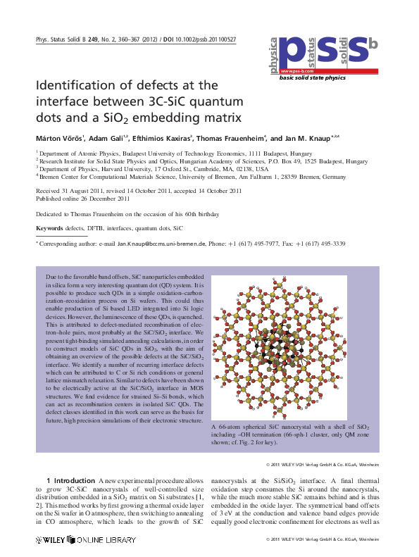 (PDF) Identification of defects at the interface between 3C-SiC quantum ...