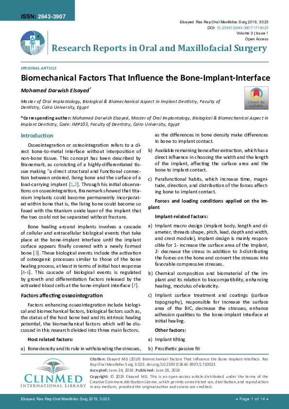 (PDF) Biomechanical factors affecting the bone-dental implant interface