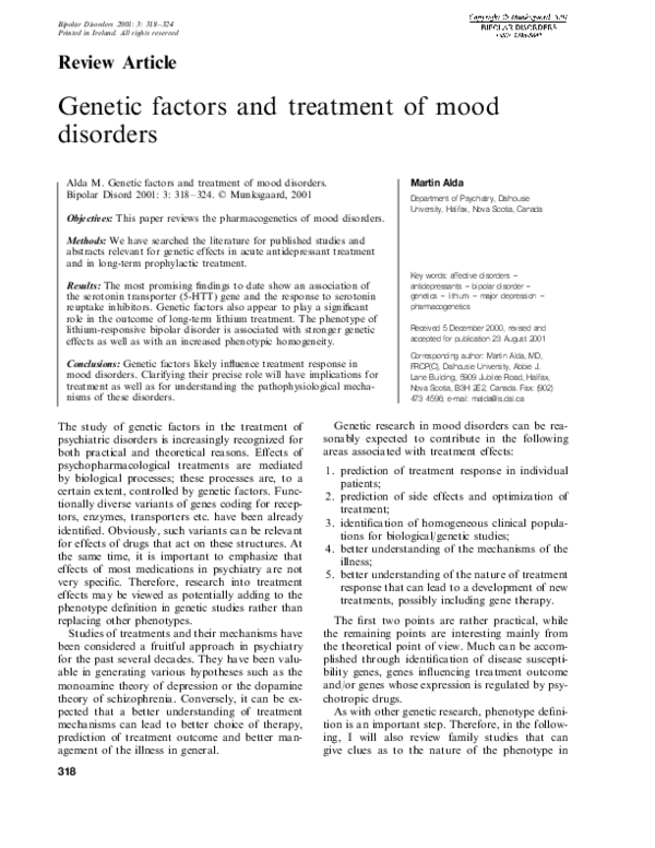 (PDF) Genetic factors and treatment of mood disorders