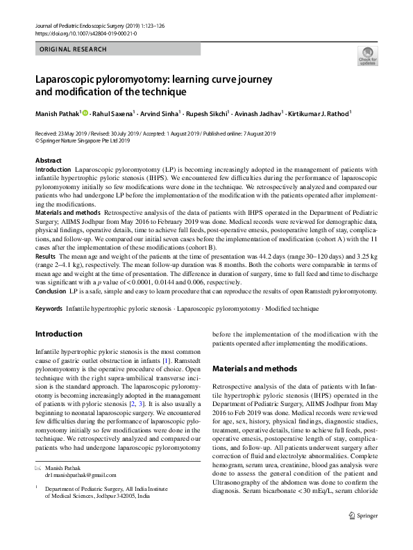 Learning Curve For Laparoscopic Pyloromyotomy